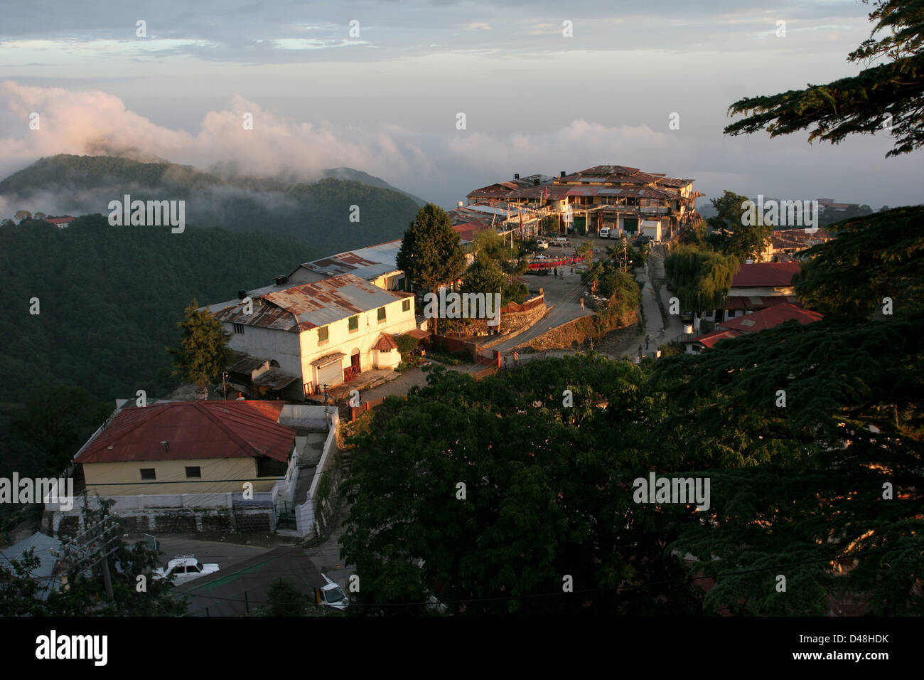 Evening light on houses in Landour Stock Photo - Alamy