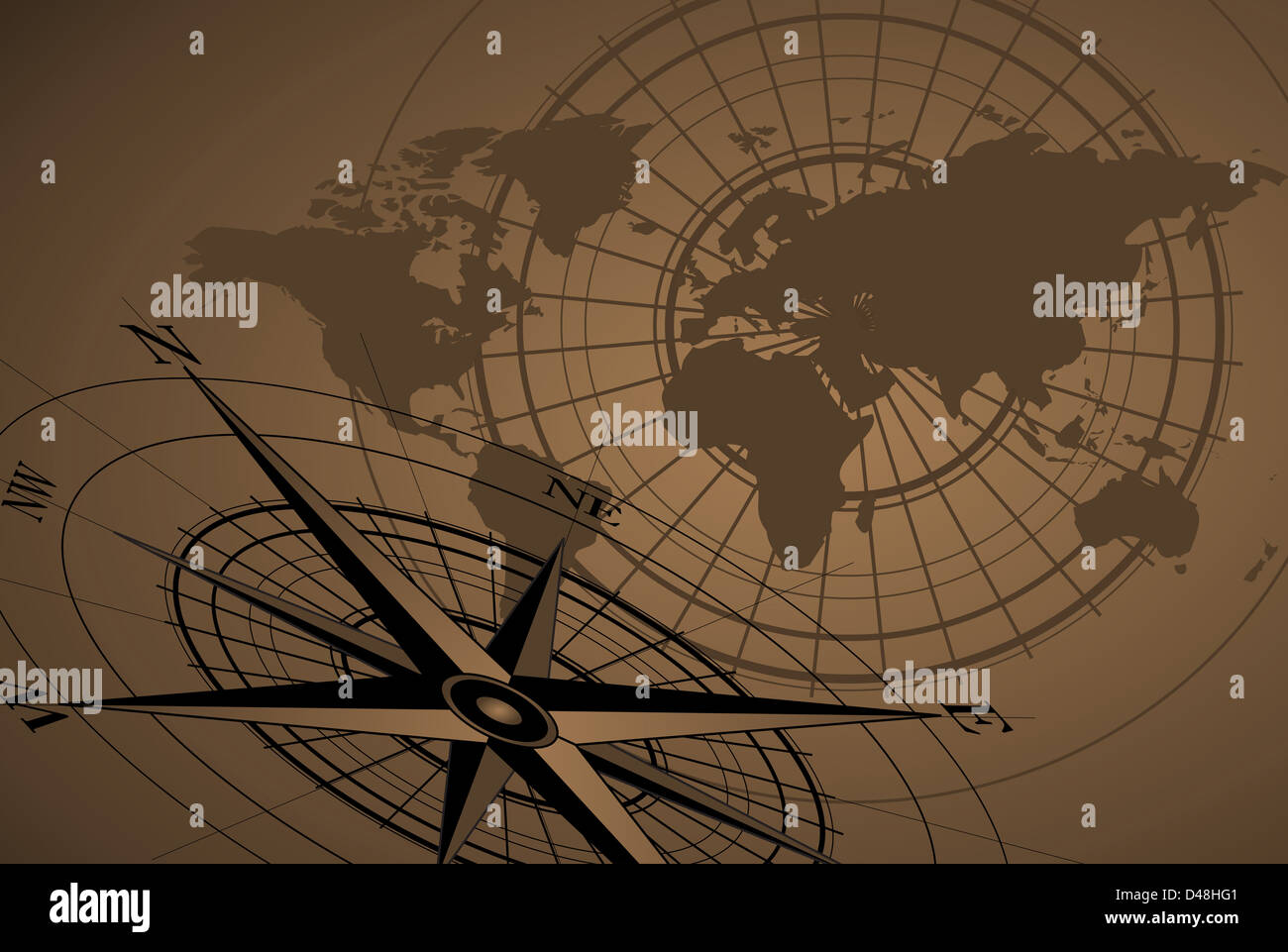 Abstract background with a compass and world map Stock Photo - Alamy