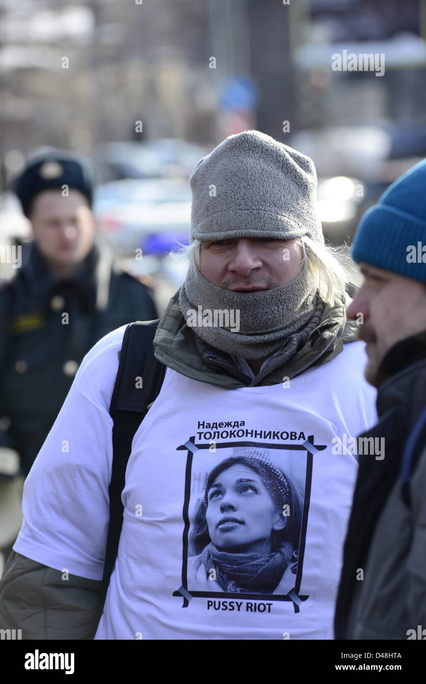 Russian Activist In A T Shirt With Nadezhda Tolokonnikova Portrait On
