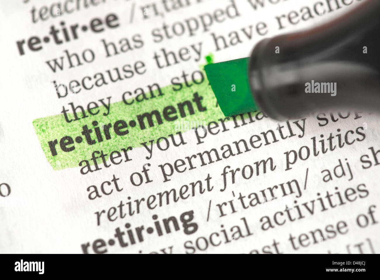 Retirement definition highlighted in green Stock Photo - Alamy Retirement definition highlighted in green Stock Photo - Alamy