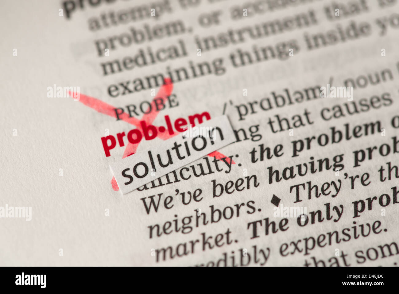 Problem definition word crossed out and replaced with solution Stock ...