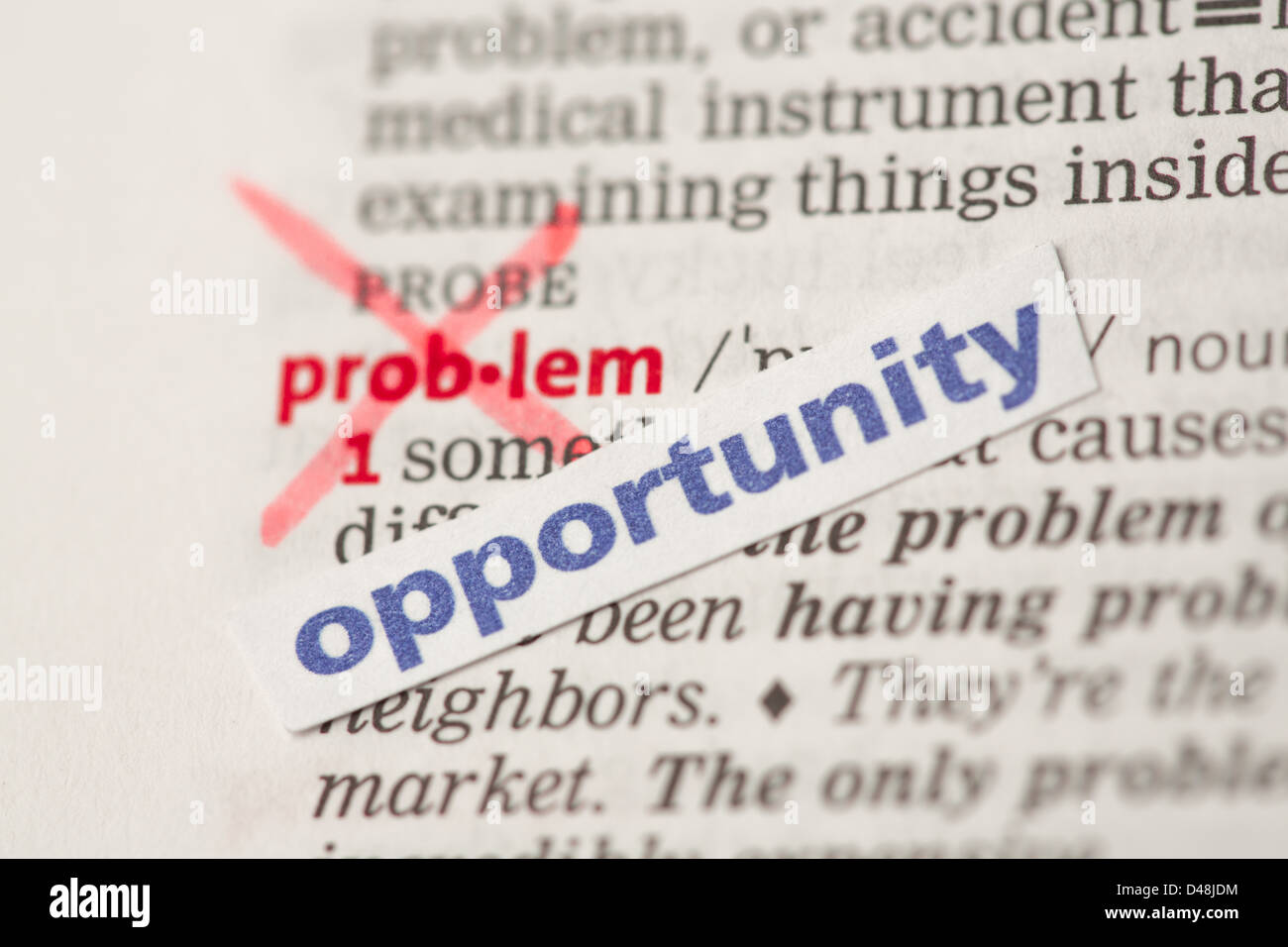 Problem definition word crossed out and replaced with opportunity Stock ...