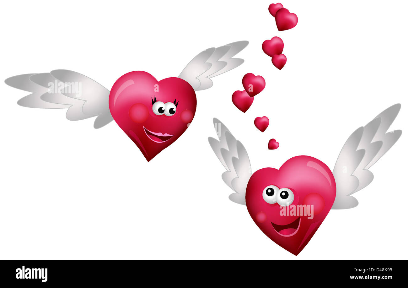 Flying Hearts in Love isolated on white background Stock Photo - Alamy
