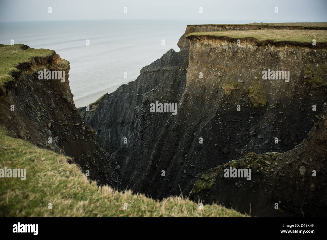 Erosion of the clay and glacial rubble cliffs at Morfa Bychan on the ...
