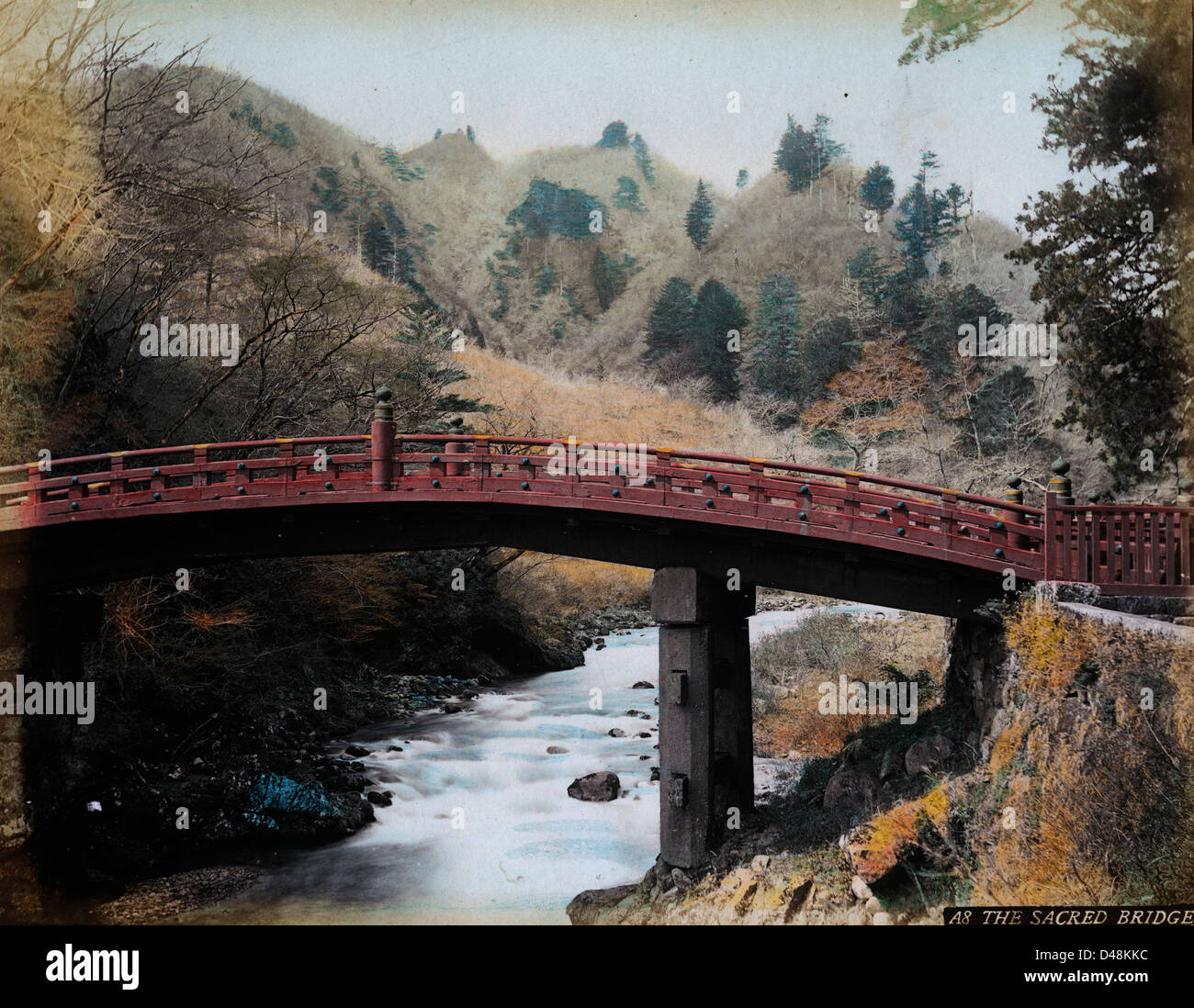 Colorized photo of the Sacred Bridge, also known as the Shinkyo Bridge ...