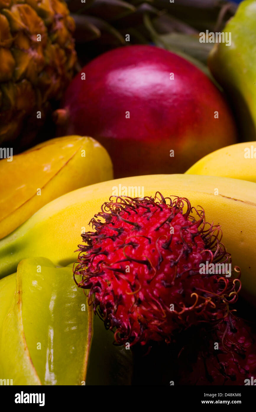 Studio Shot Of A Variety Of Tropical Fruit Close-Up Stock Photo - Alamy