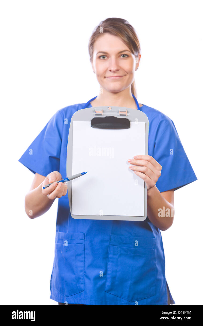Woman doctor holding chart isolated on white focus on chart Stock Photo ...