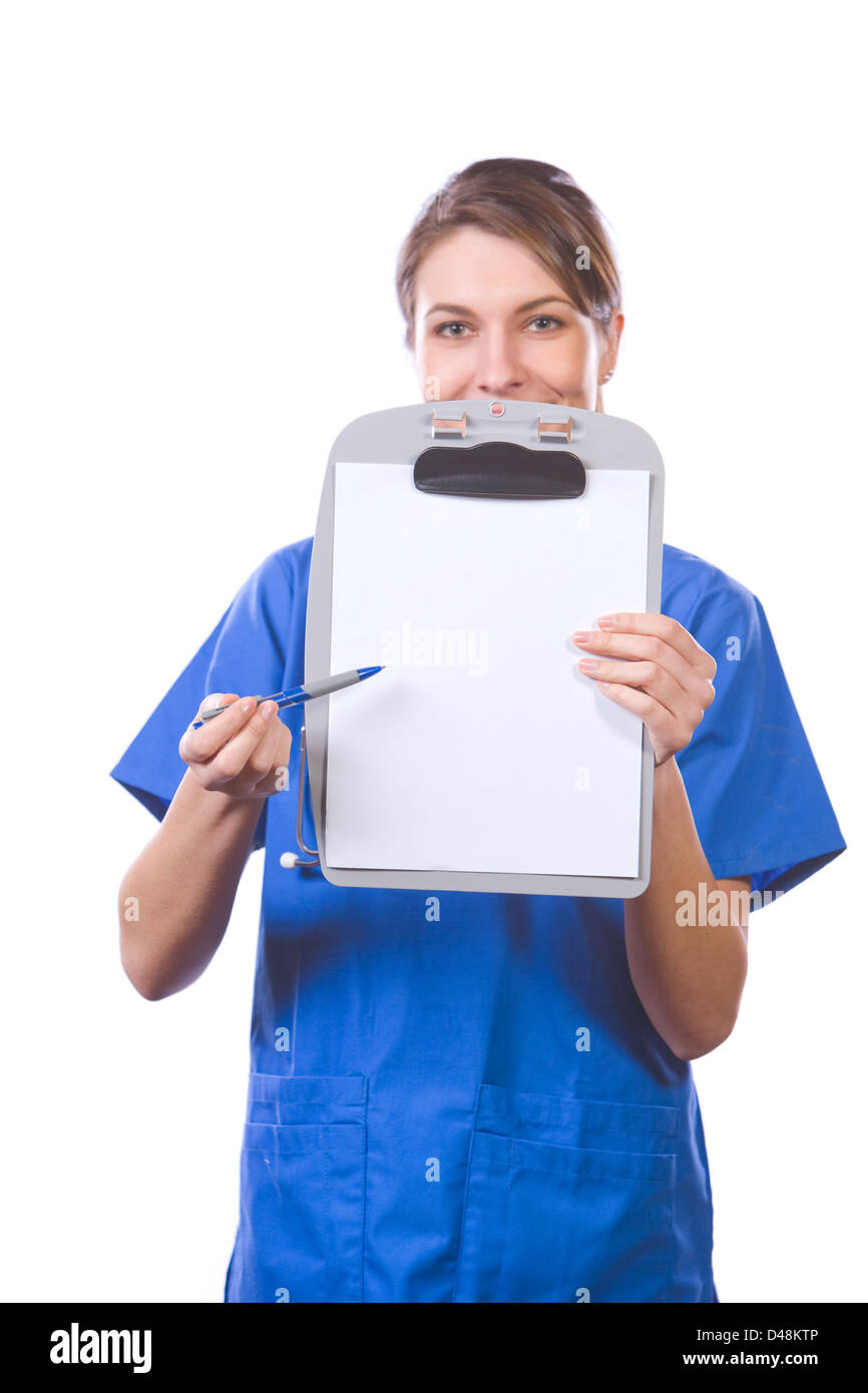 Woman doctor holding chart isolated on white focus on chart Stock Photo ...