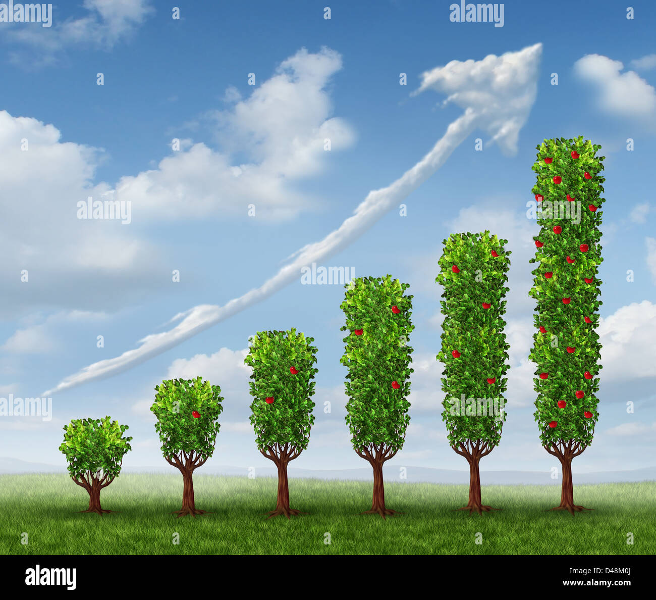 Business growth success as a financial graph shaped as growing trees ...