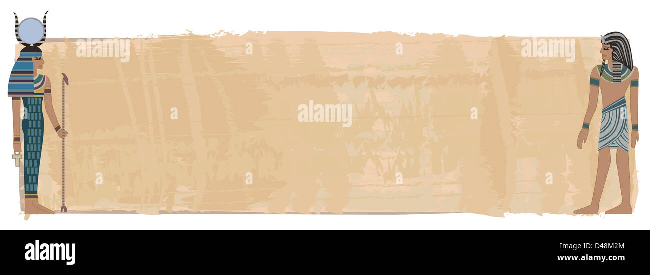 Papyrus banner with pharaoh figures, isolated on white Stock Photo - Alamy