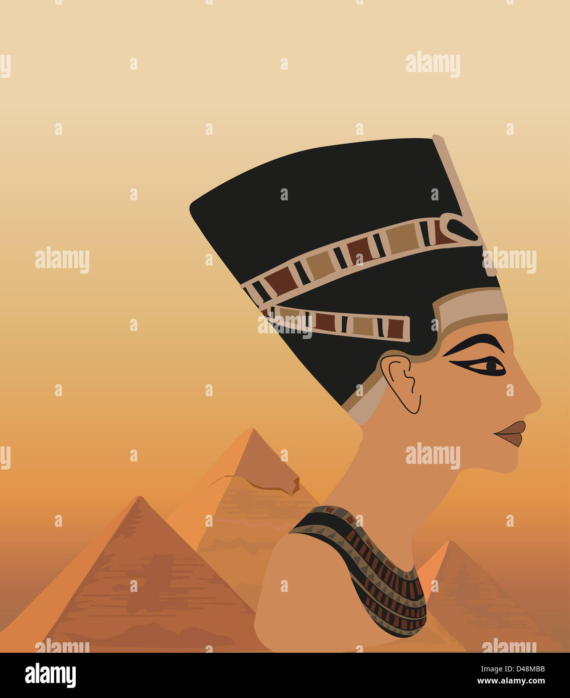 Background illustration with Nefertiti and the pyramids Stock Photo - Alamy