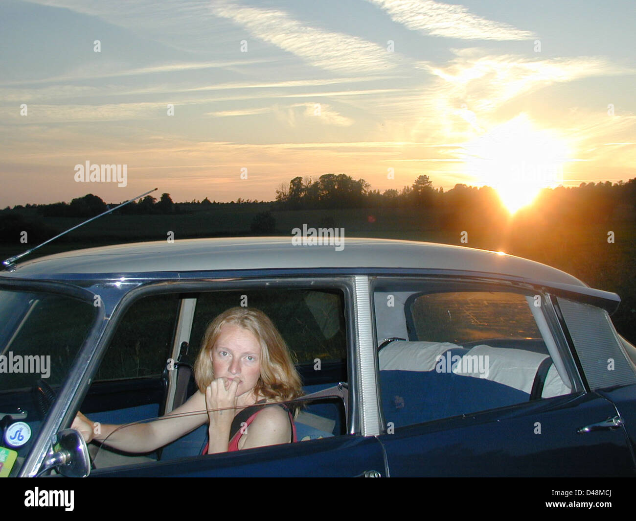 A vintage photograph of a 1967 Citroën DS, taken during a backlit ...