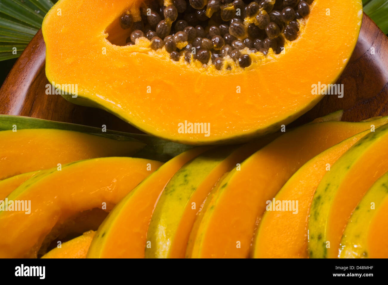 Studio Shot Of Papaya, Halved And Cut Into Slices Stock Photo - Alamy