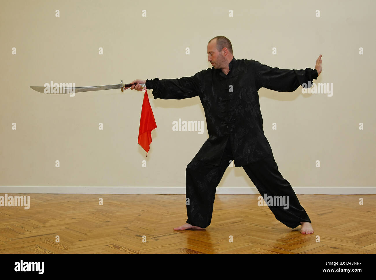 Man posing in a martial arts stance with a ceremonial sword Stock Photo ...