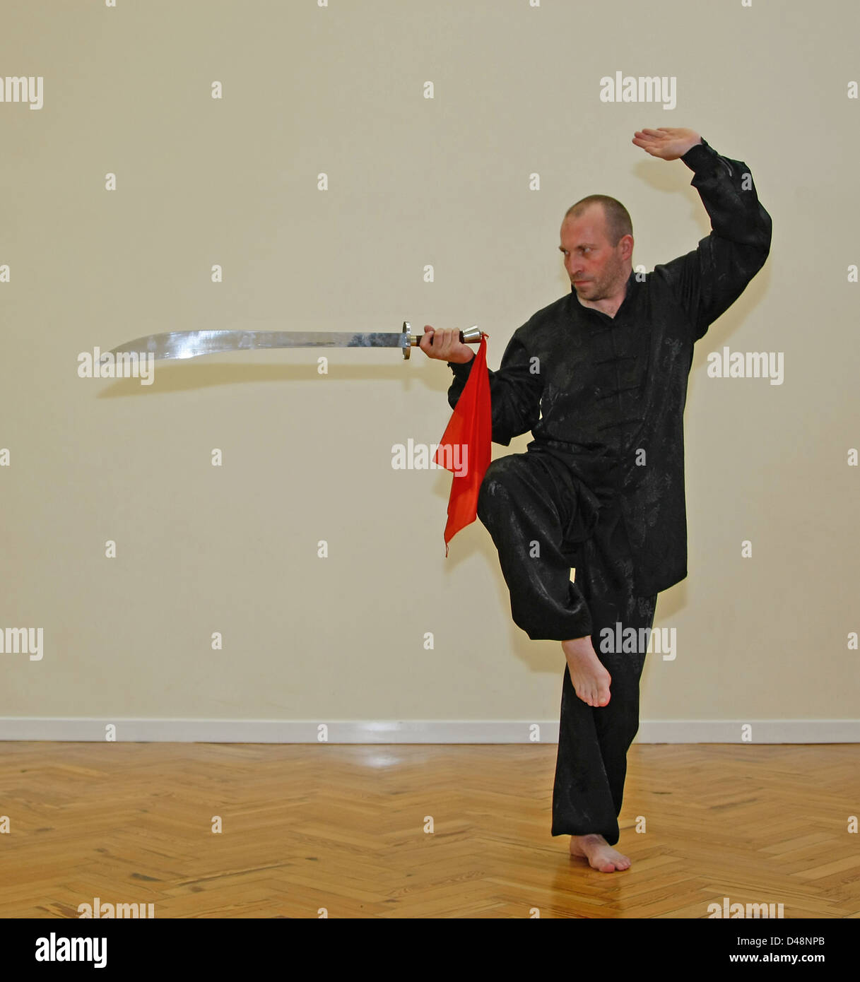 Man posing in a martial arts stance with a ceremonial sword Stock Photo ...