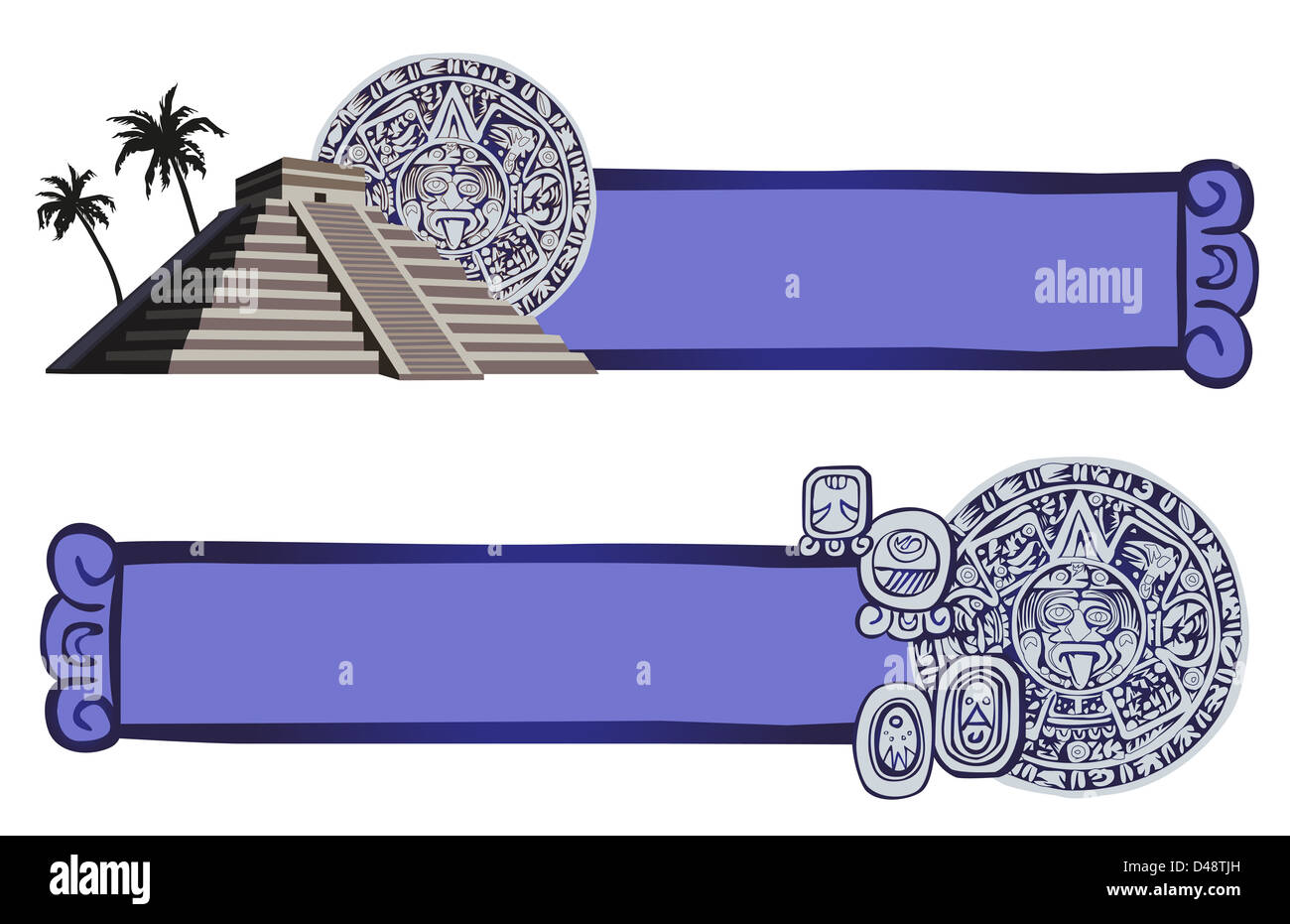 Illustration with Mayan Pyramid and ancient glyphs Stock Photo - Alamy