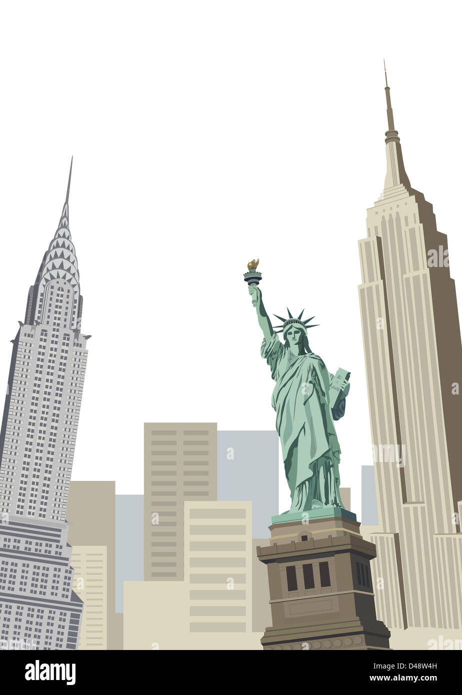 Background illustration with Statue of Liberty and New York skyscrapers ...