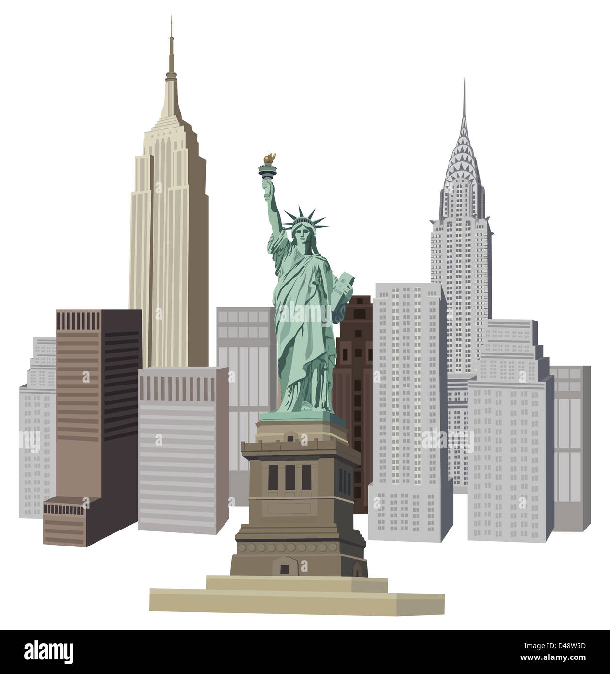 Illustration with Statue of Liberty and New York skyscrapers Stock ...