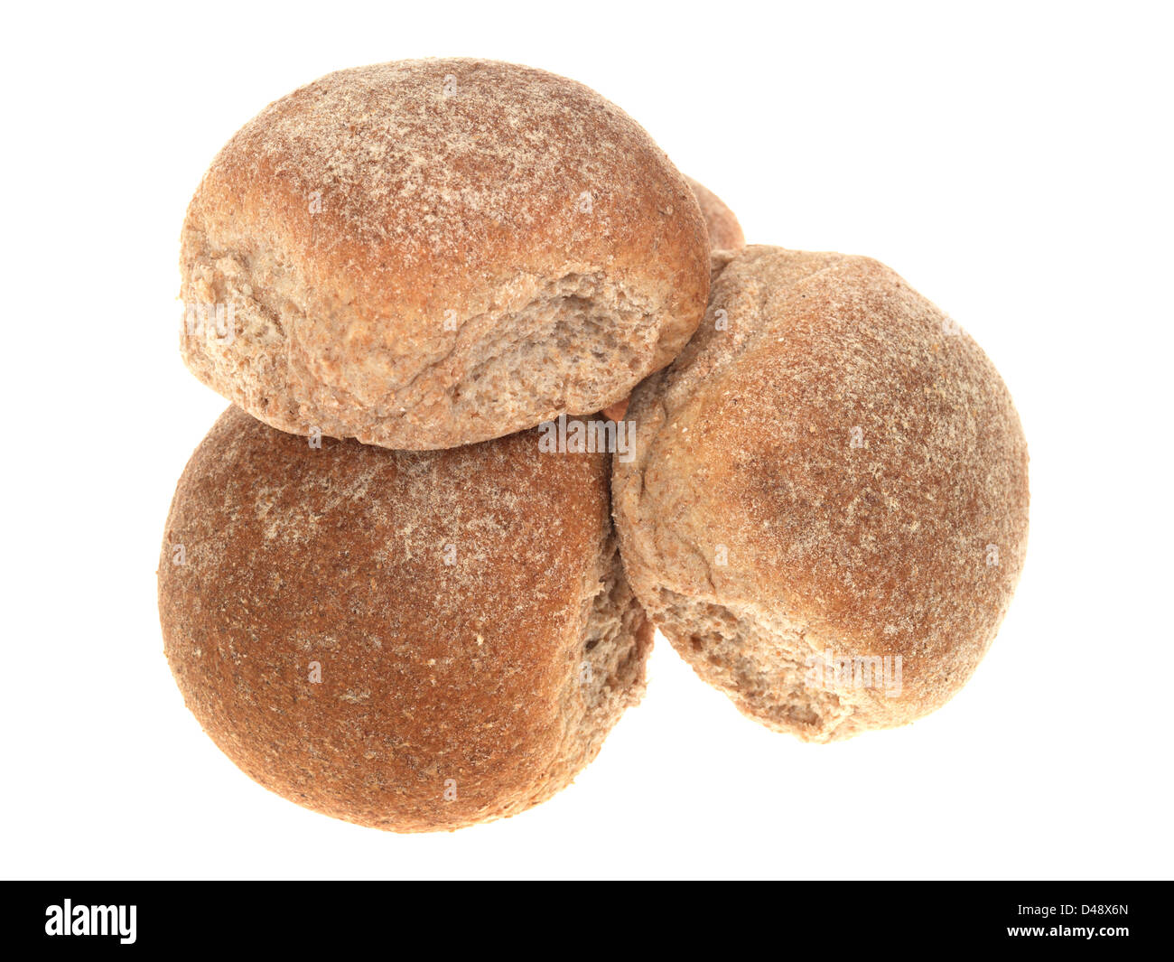 Group Of Freshly Baked Brown Wholemeal Bread Rolls, Isolated Against ...