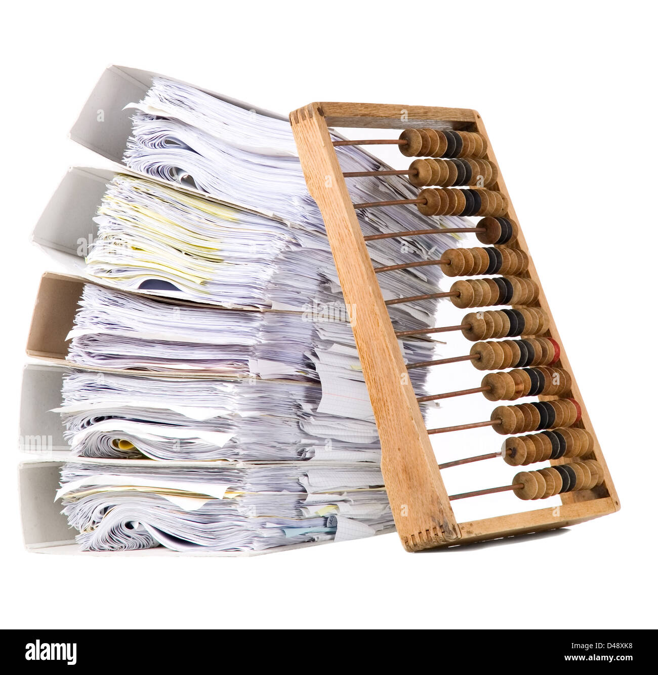 Old mathematical calculator abacus with bunch of papers Stock Photo - Alamy