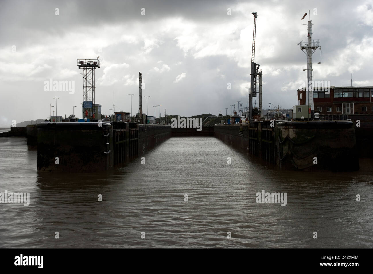 Entrance to the Manchester Ship Canal at Eastham locks and the Mersey ...