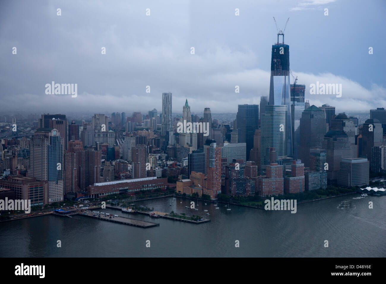 Aerial view of Manhattan skyscrapers viewed from a helicopter Stock ...