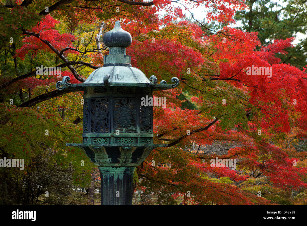 Buddhist Temple Lantern and Fall Colors Stock Photo - Alamy