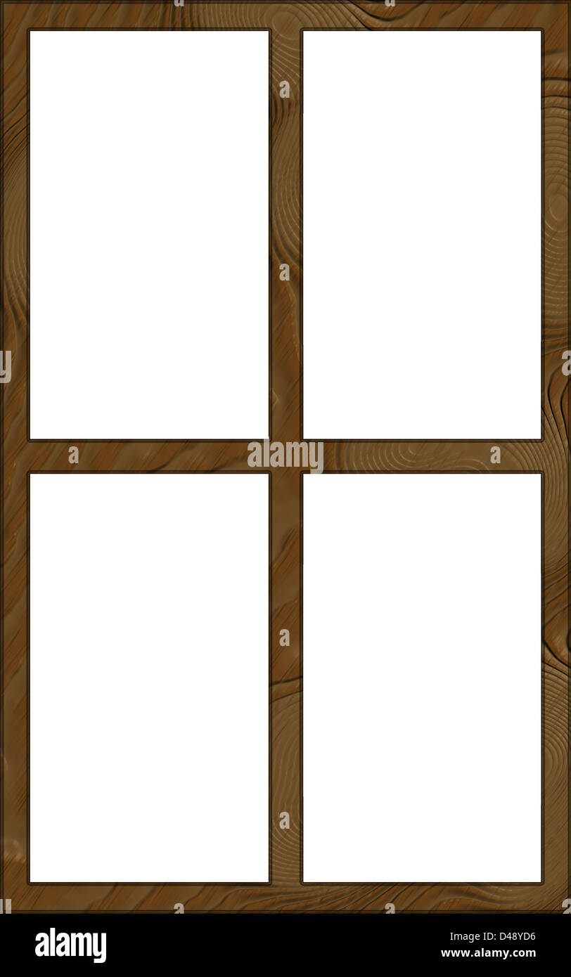 Isolated Single Layered Contoured Wooden Four Window Wide Frame Stock ...