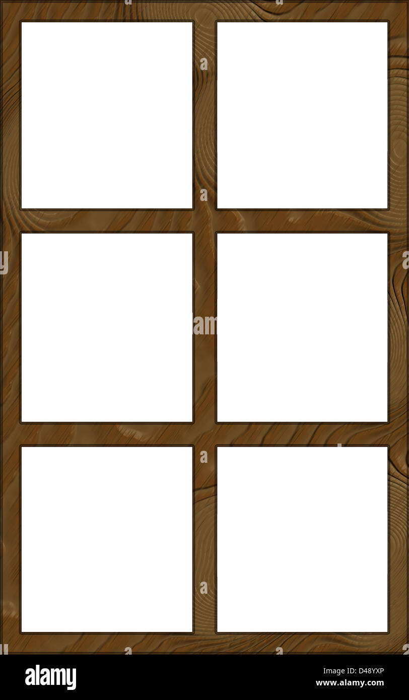 Isolated Single Layered Contoured Wooden Six Window Wide Frame Stock ...