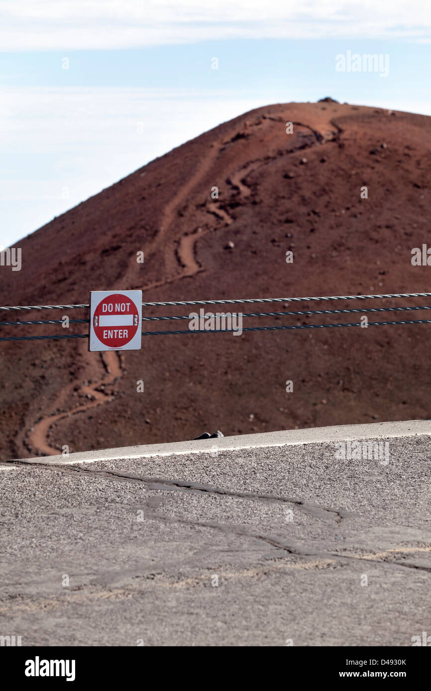A do not enter sign at Mauna Kea Summit Trail at 13,796 feet. Hawaiians ...