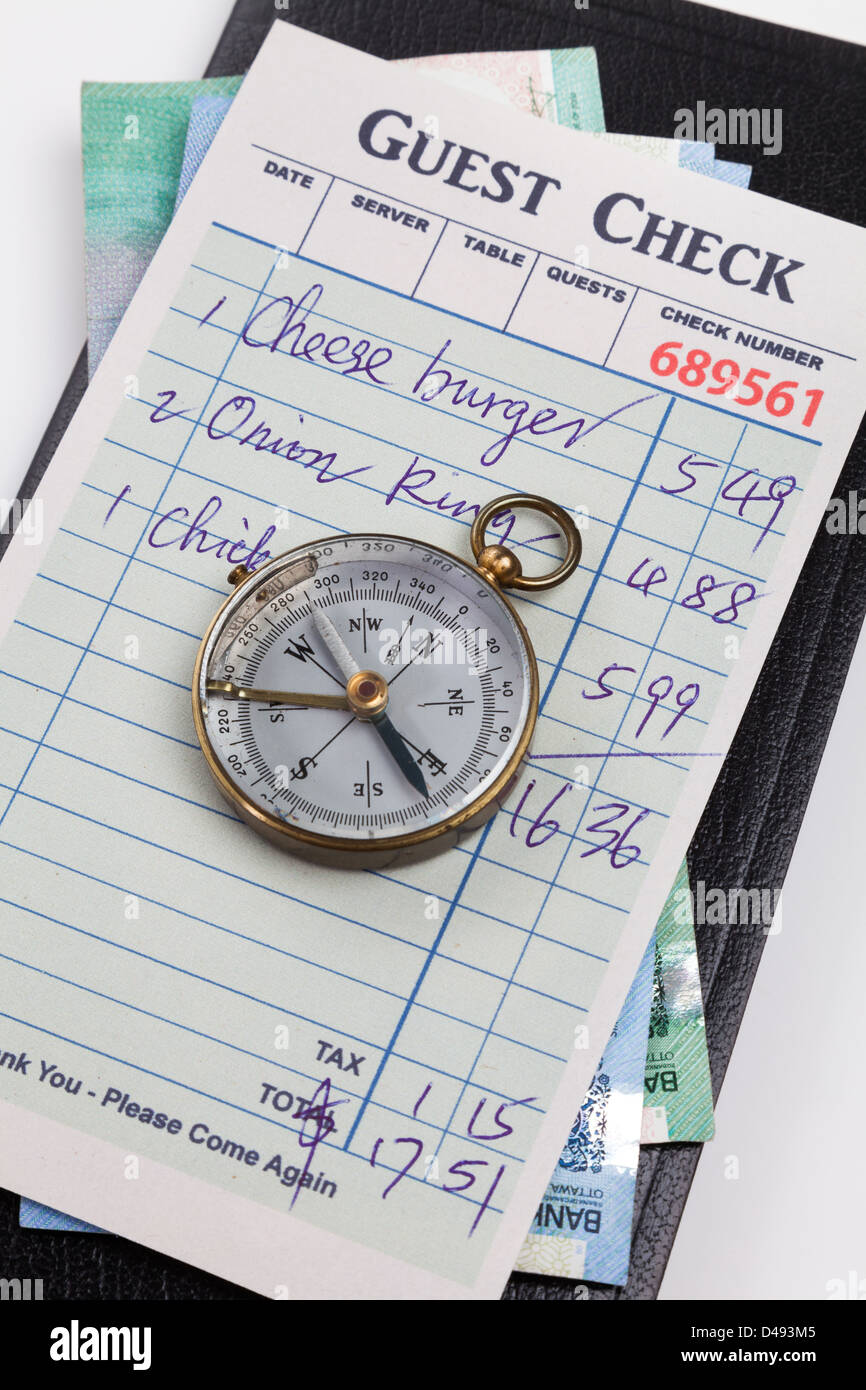 Guest Check and compass, concept of restaurant expense Stock Photo - Alamy