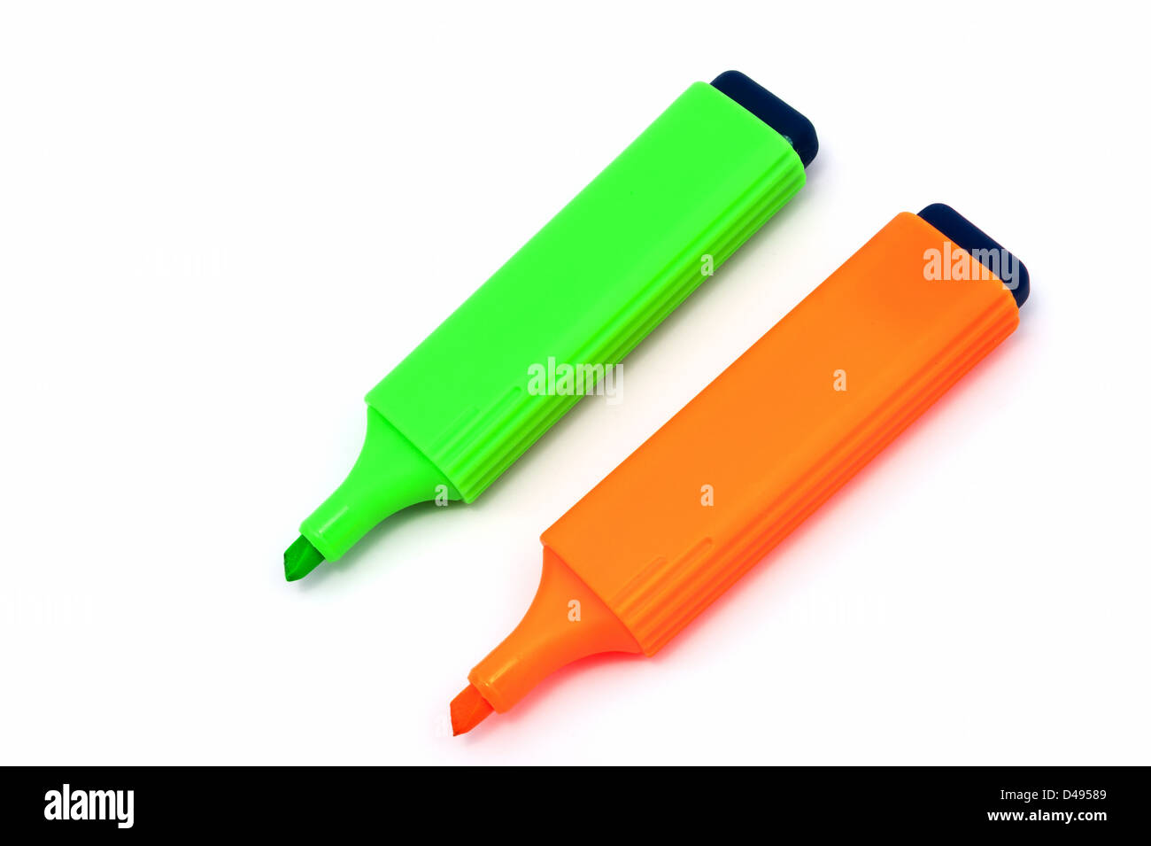 Two different color highlighters on white background Stock Photo - Alamy