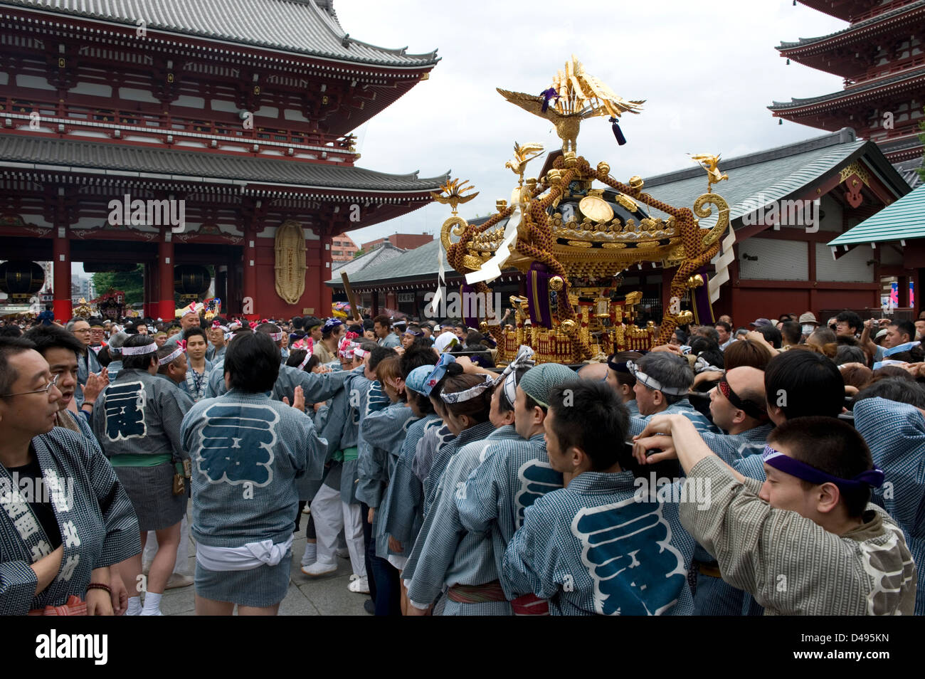 Gold decorated sacred mikoshi portable shrine carried around Sensoji ...