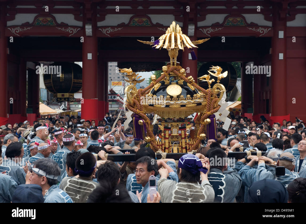 Gold decorated sacred mikoshi portable shrine carried around Sensoji ...