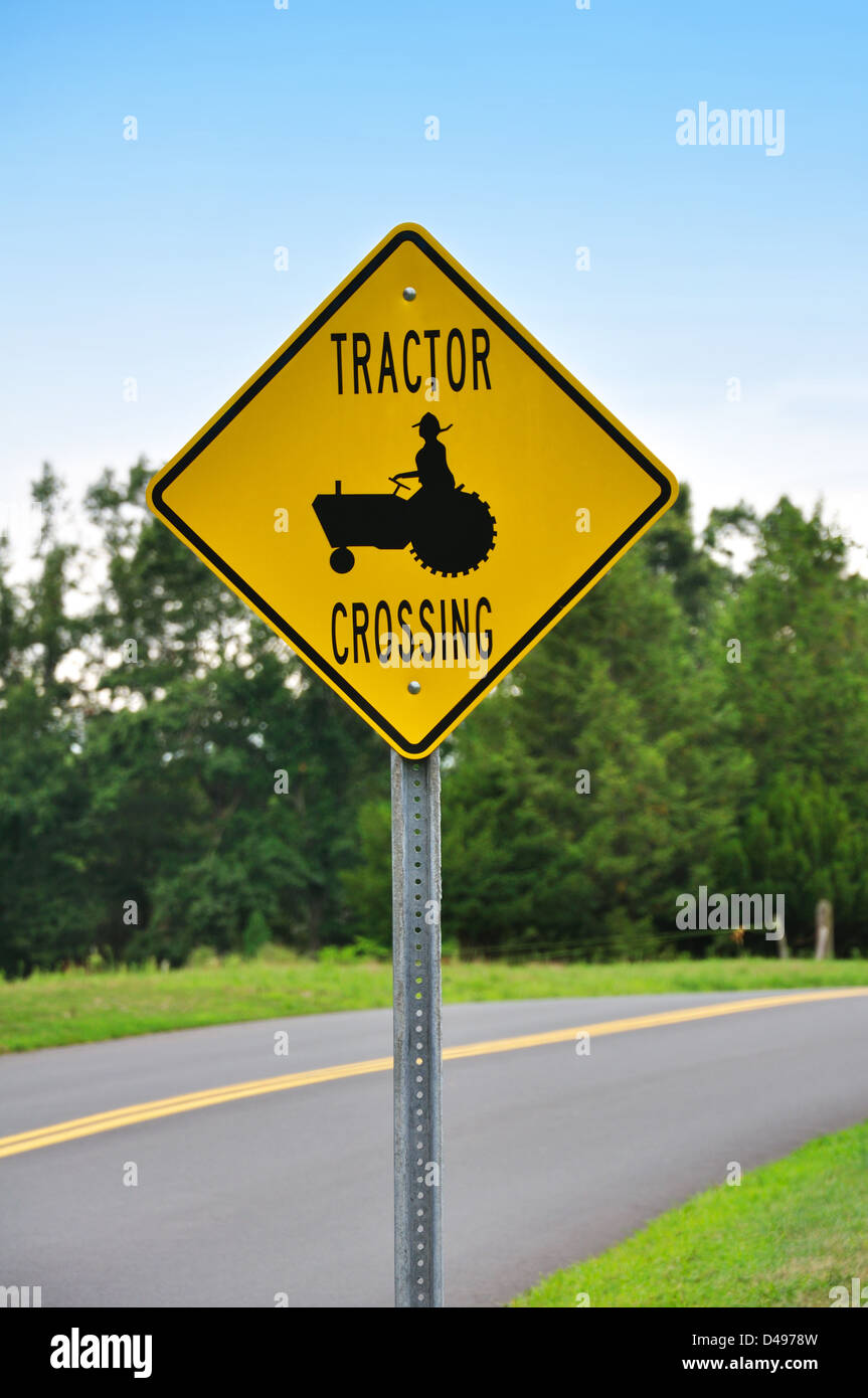 Tractor Crossing Road Sign Stock Photo Alamy