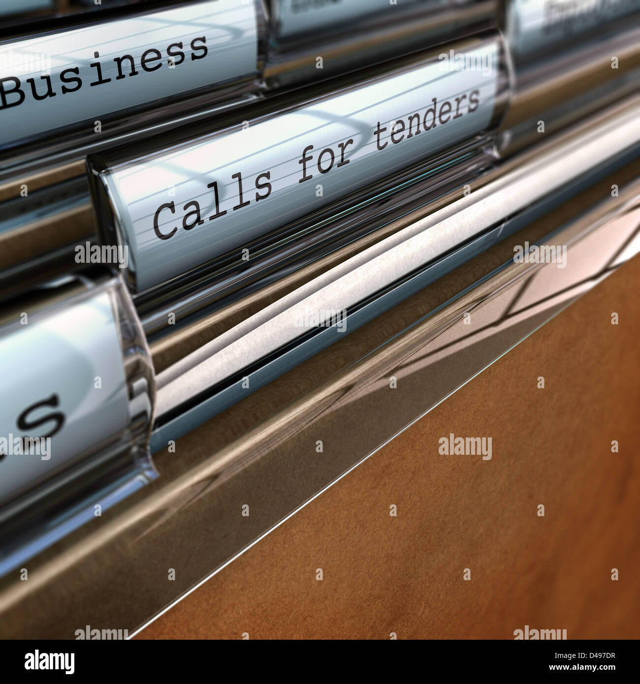 Call for tender written on a folder, perspective view with blur effect ...