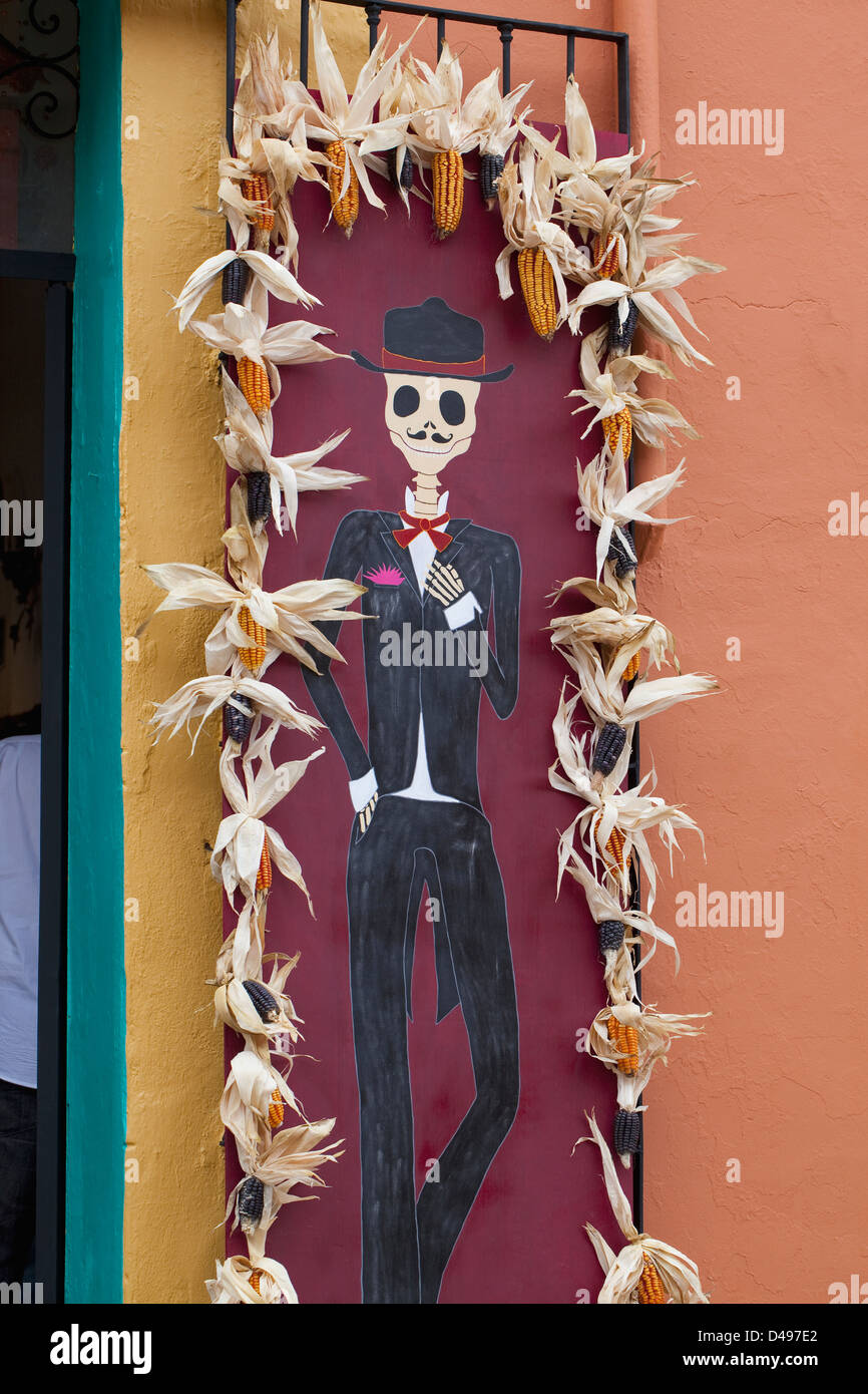 Wall mural of skeleton with synthetic dried corn for Day of the Dead ...