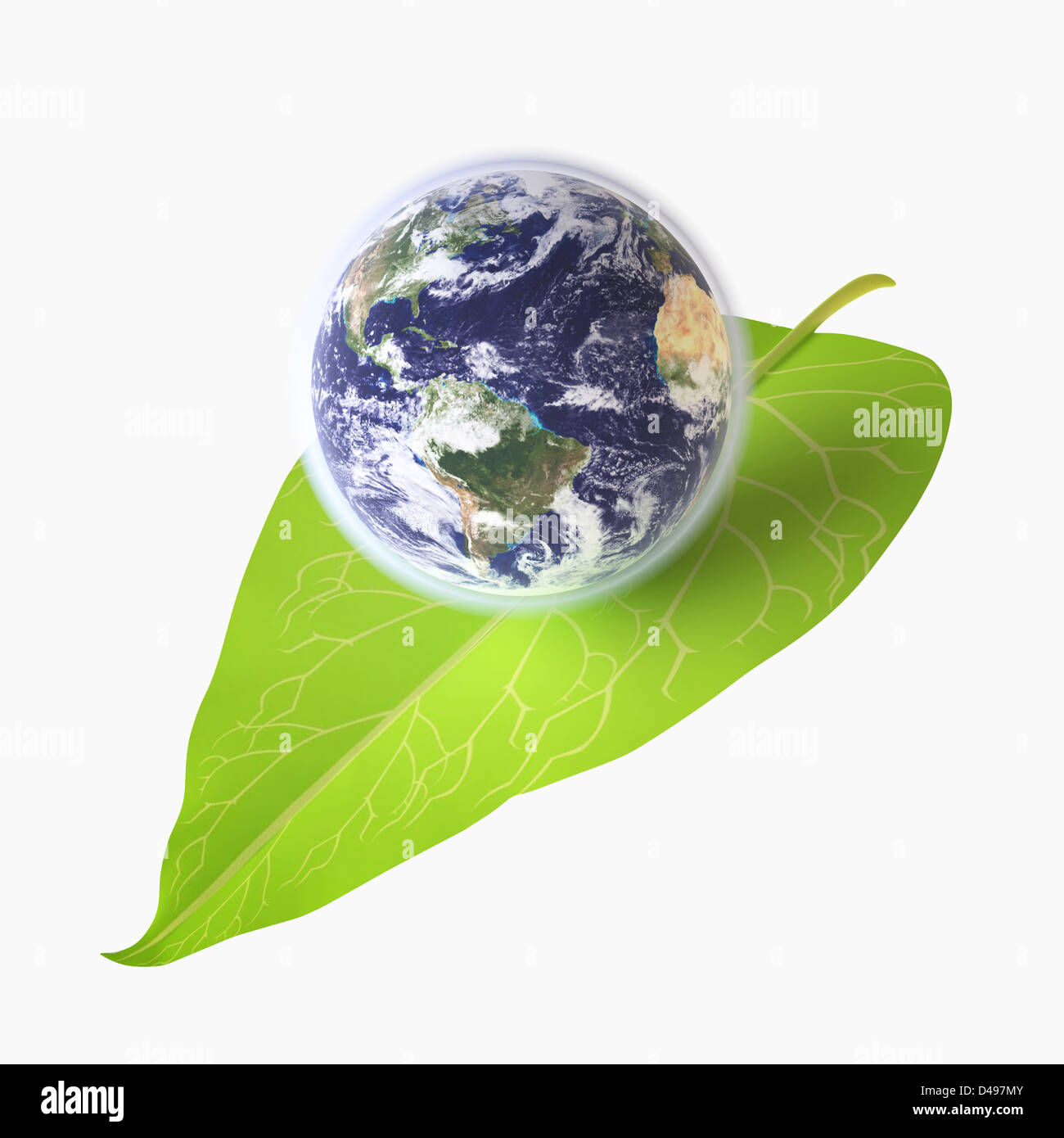 Three-dimensional Globe on Green Leaf (Environmental Conservation ...