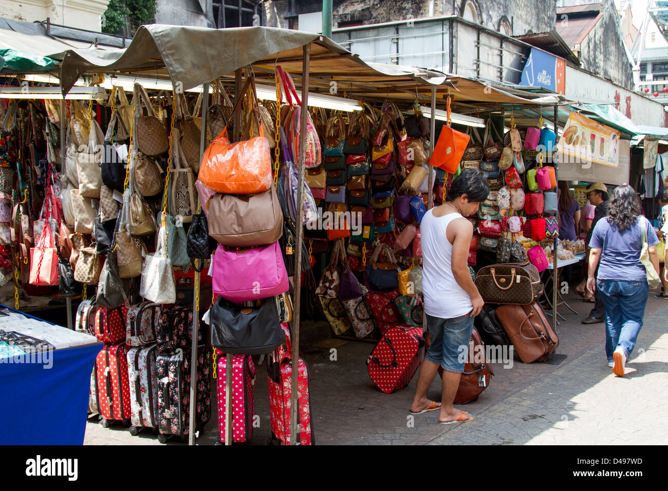Handbag stall in Chinatown market Kuala lumpur Stock Photo - Alamy