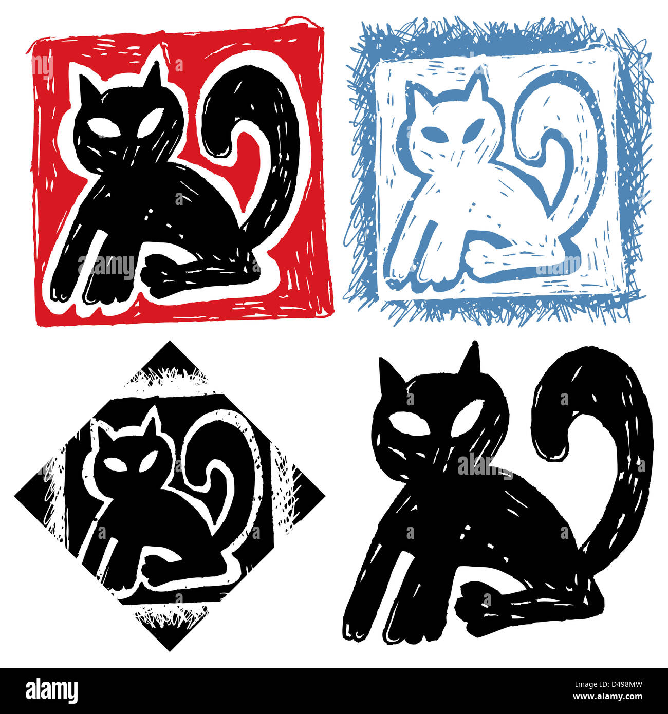 abstract hand drawn icons, doodle cat Stock Photo - Alamy