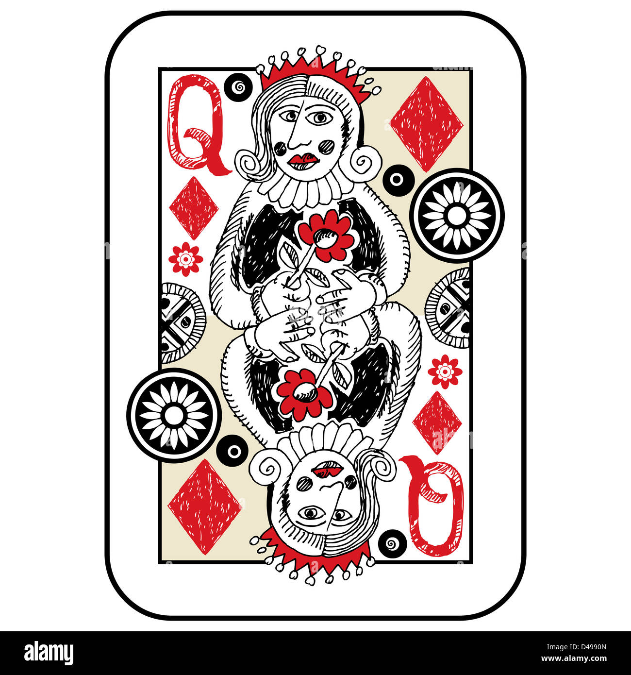 hand drawn deck of cards, doodle queen of diamonds Stock Photo - Alamy