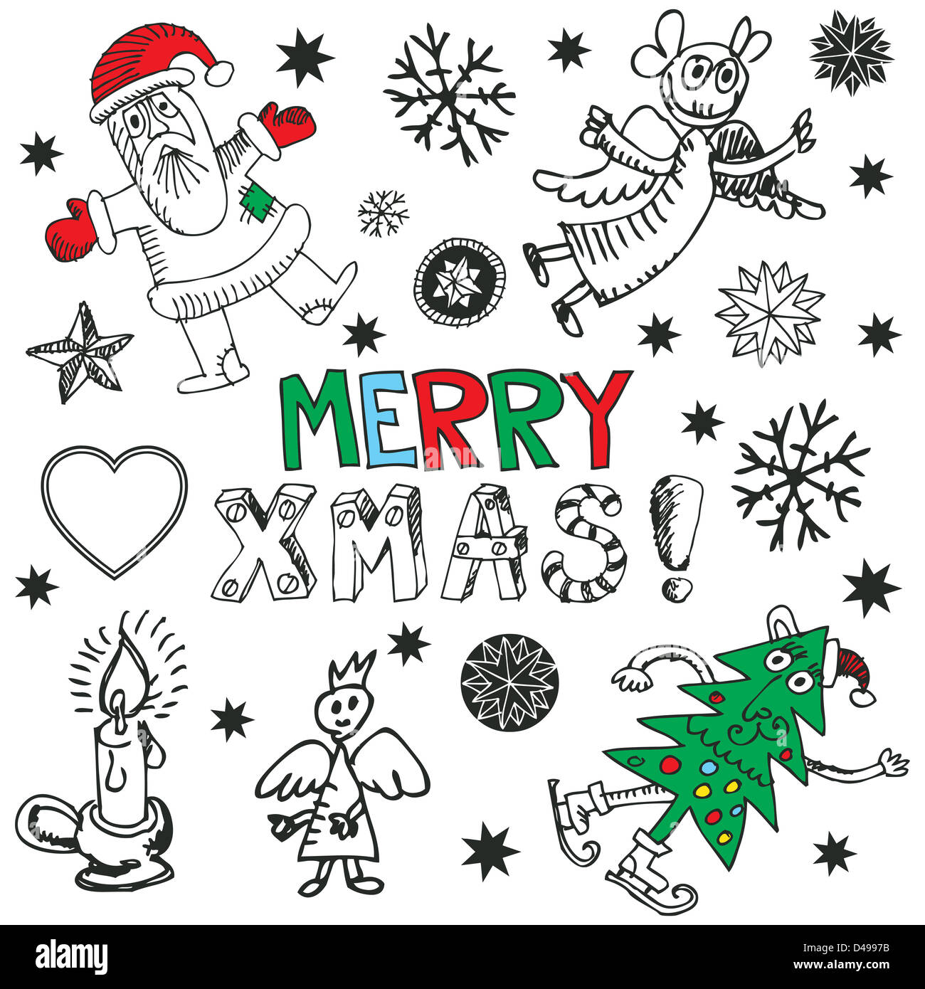 scribble Christmas, funny doodles, hand drawn design elements Stock ...