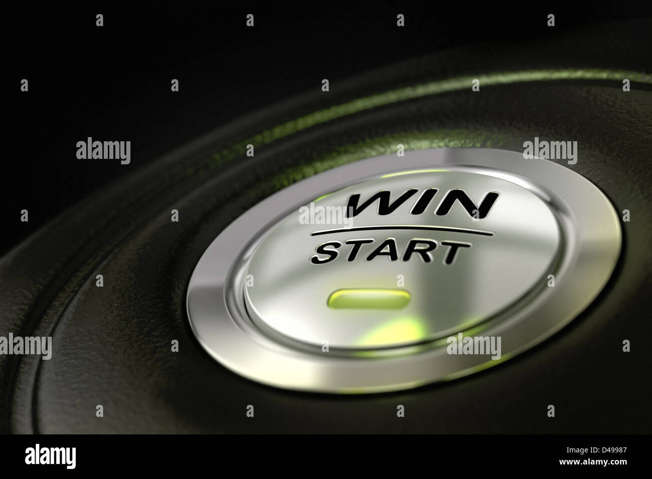 abstract win start button, metal material, green color and black ...