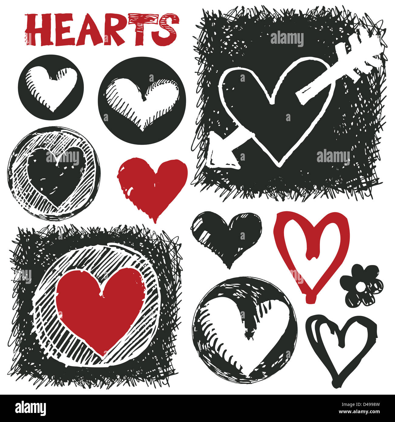 sketchy hearts, hand drawn design elements Stock Photo - Alamy