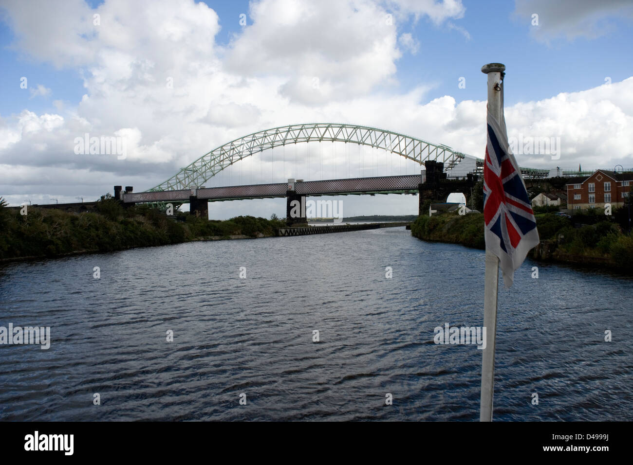 Runcorn Widnes Road Bridge on the Manchester Ship Canal from the Mersey ...