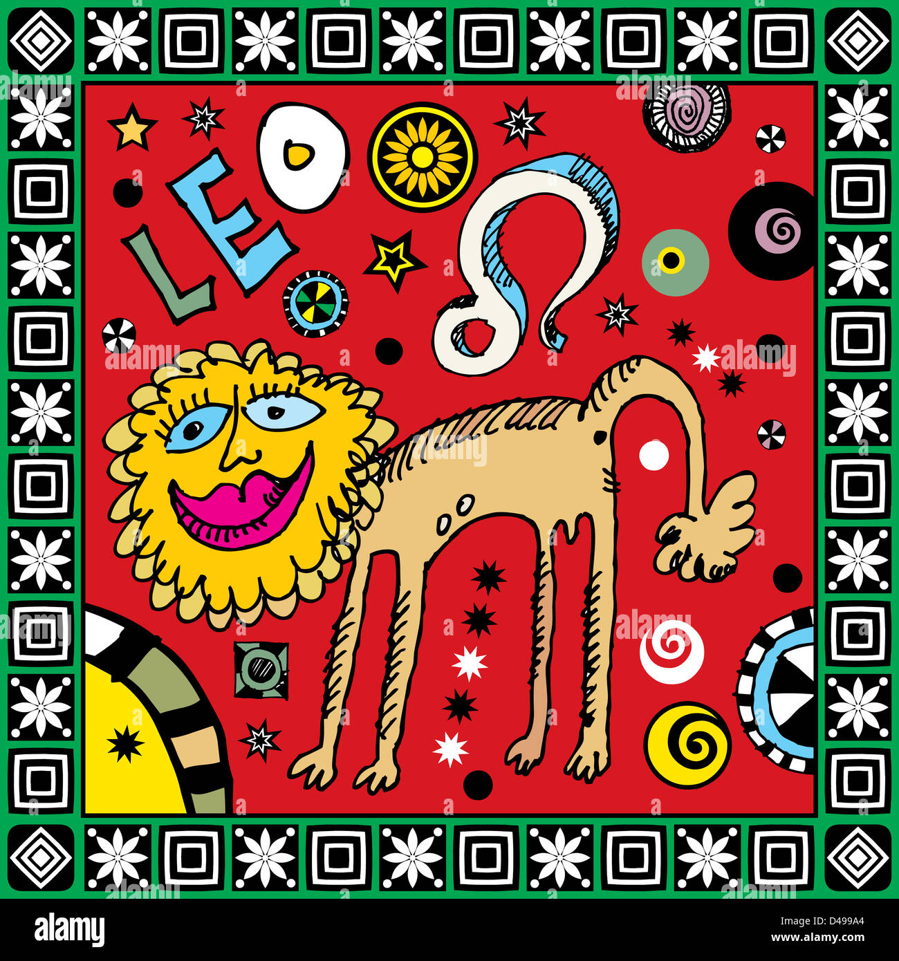 naive hand drawn horoscope, doodle sign of the zodiac Leo Stock Photo ...