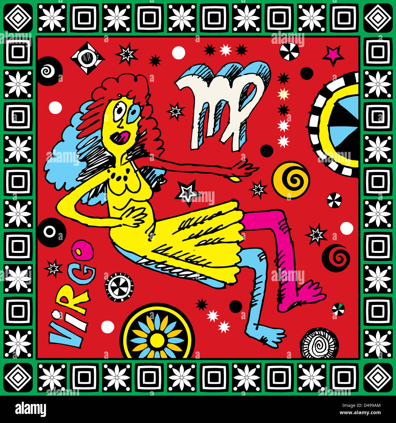 naive hand drawn horoscope, doodle sign of the zodiac Virgo Stock Photo ...