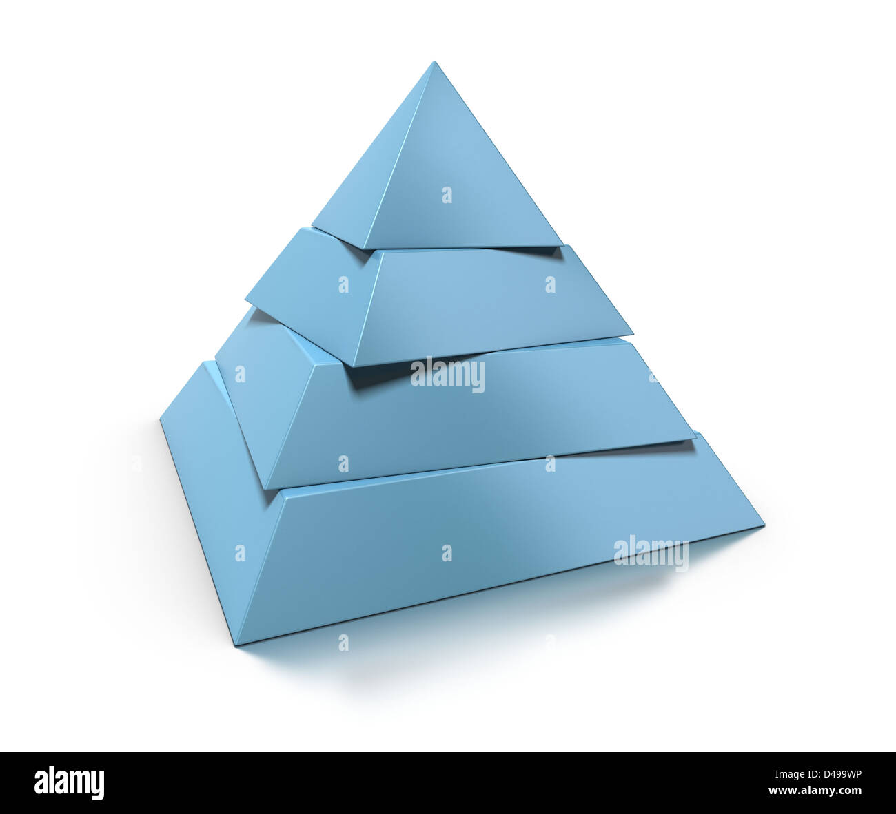 3d pyramid, four levels over white background with glossy reflection ...