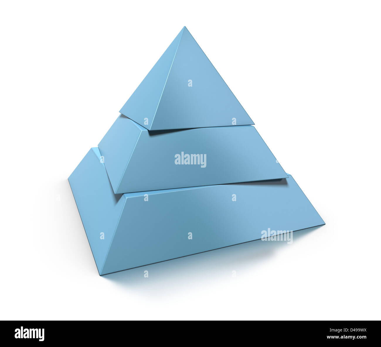3d pyramid, three levels over white background with glossy reflection ...