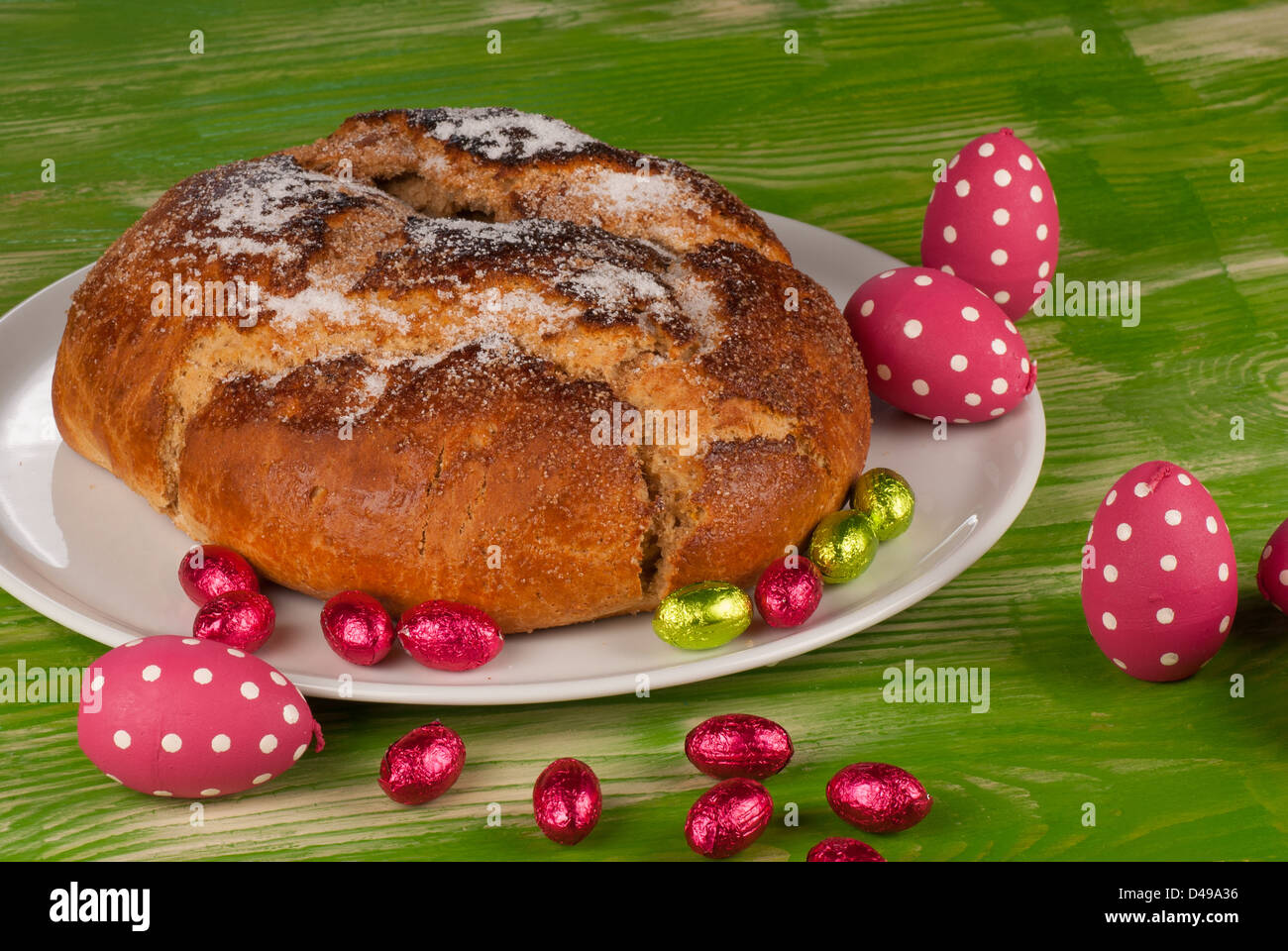 Traditional Spanish mona de pascua with Easter egg decoration Stock ...